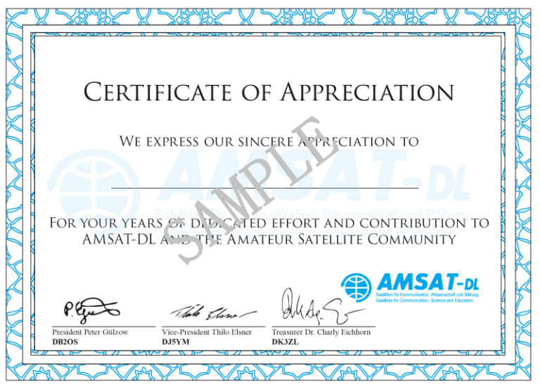 AMSAT-DL Certificate Award 2023 – AMSAT-Deutschland